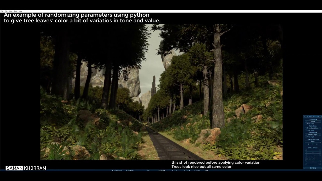 Houdini: I used python to randomize trees variation in this setup.