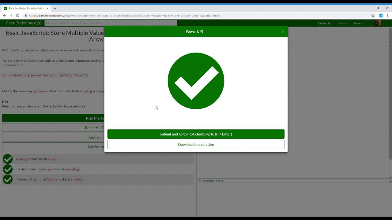 Basic JavaScript  Store Multiple Values in one Variable using JavaScript Arrays37/111