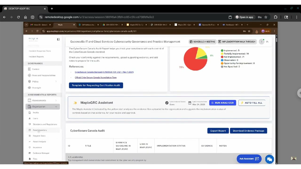 Video 8/8: Implmenting CyberSecure Canada standard using Maple GRC:  Audit and certification Prep