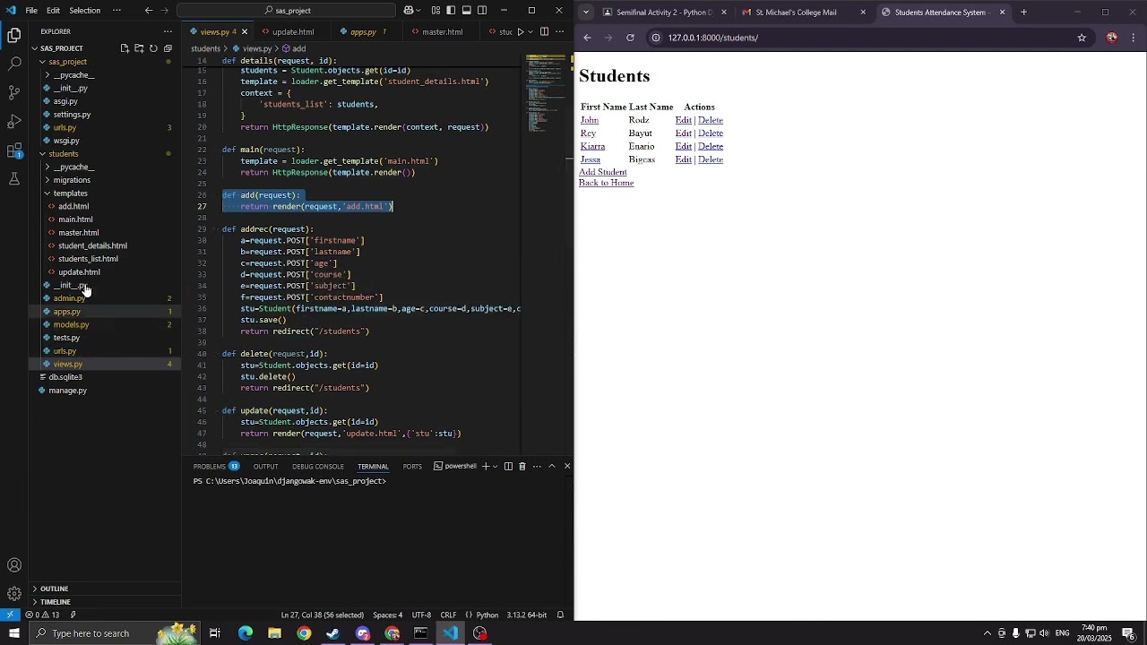 Python/Django - Student Attendance System using CRUD