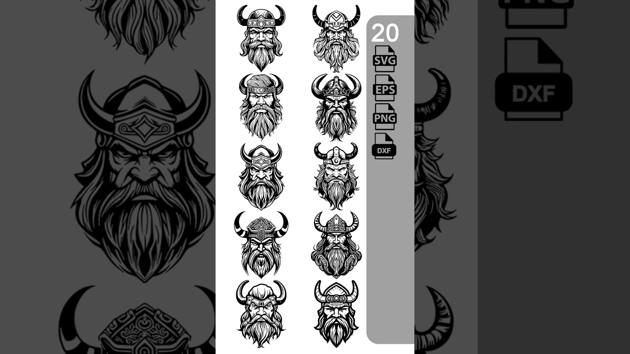 20 Viking Warriors Bundle | Norse Valhalla Mythology | PNG, EPS, SVG, Dxf