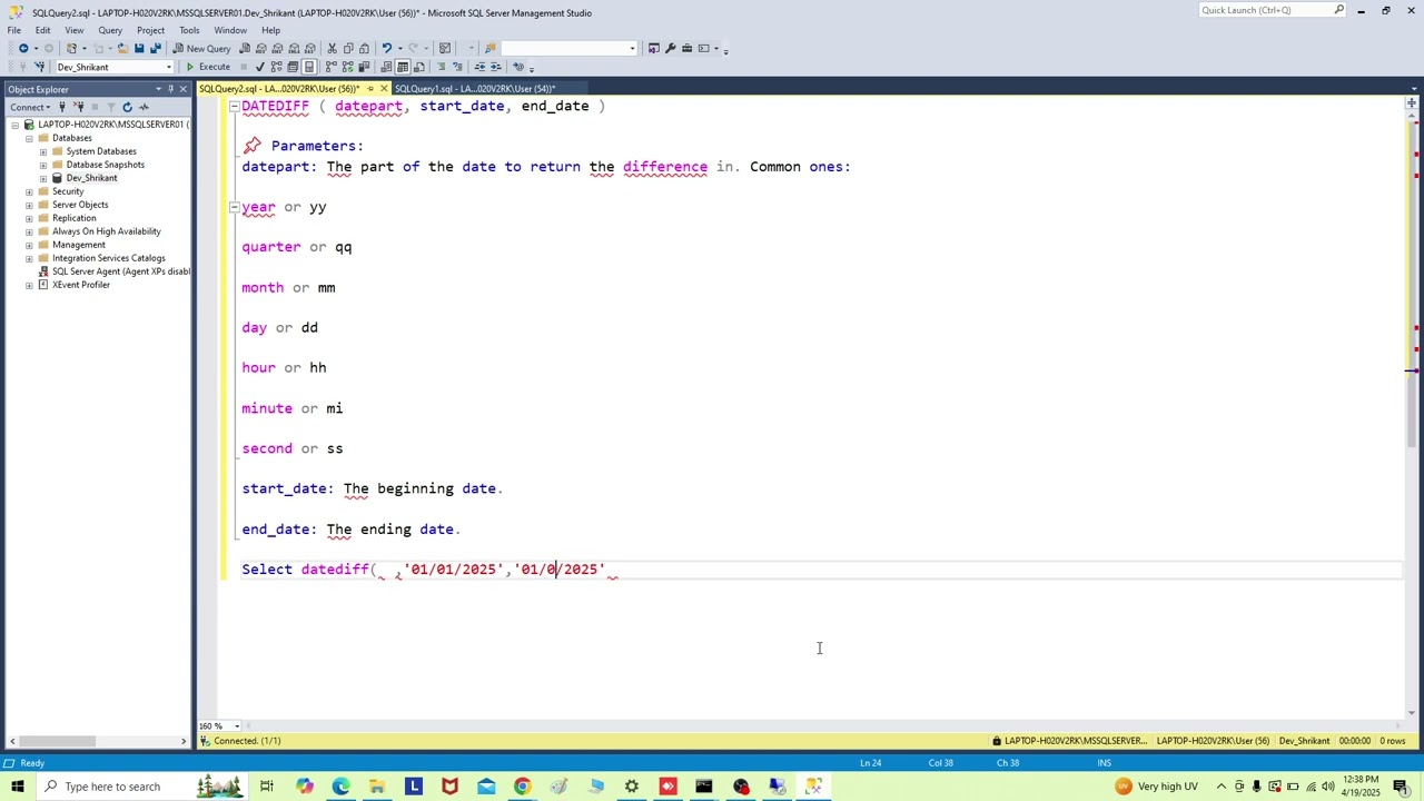 DateDiff function in Sql Server