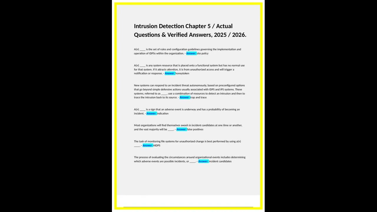 Intrusion Detection Chapter 5 Actual Questions En Verified Answers 2025 2026  pdf 1080p