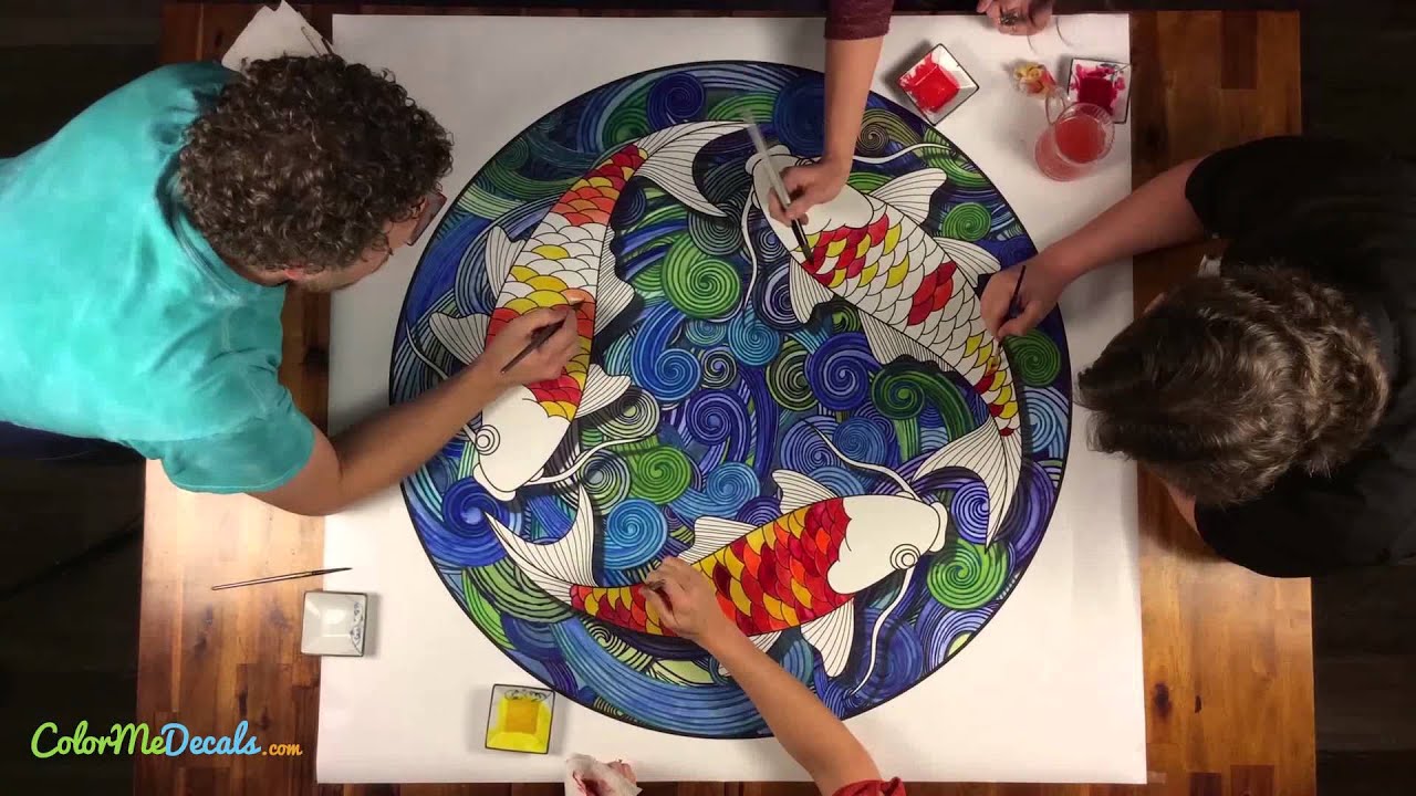 Adult Coloring Page - Koi Fish Pond Mandala ColorMe Decal