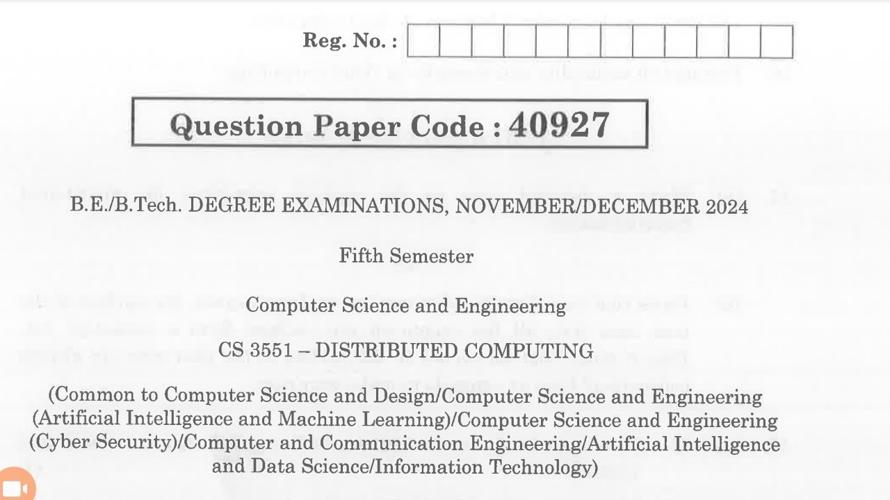 CS3551 | Distributed Computing | Nov Dec 2024 | Previous Year Questions | #distributedcomputing 