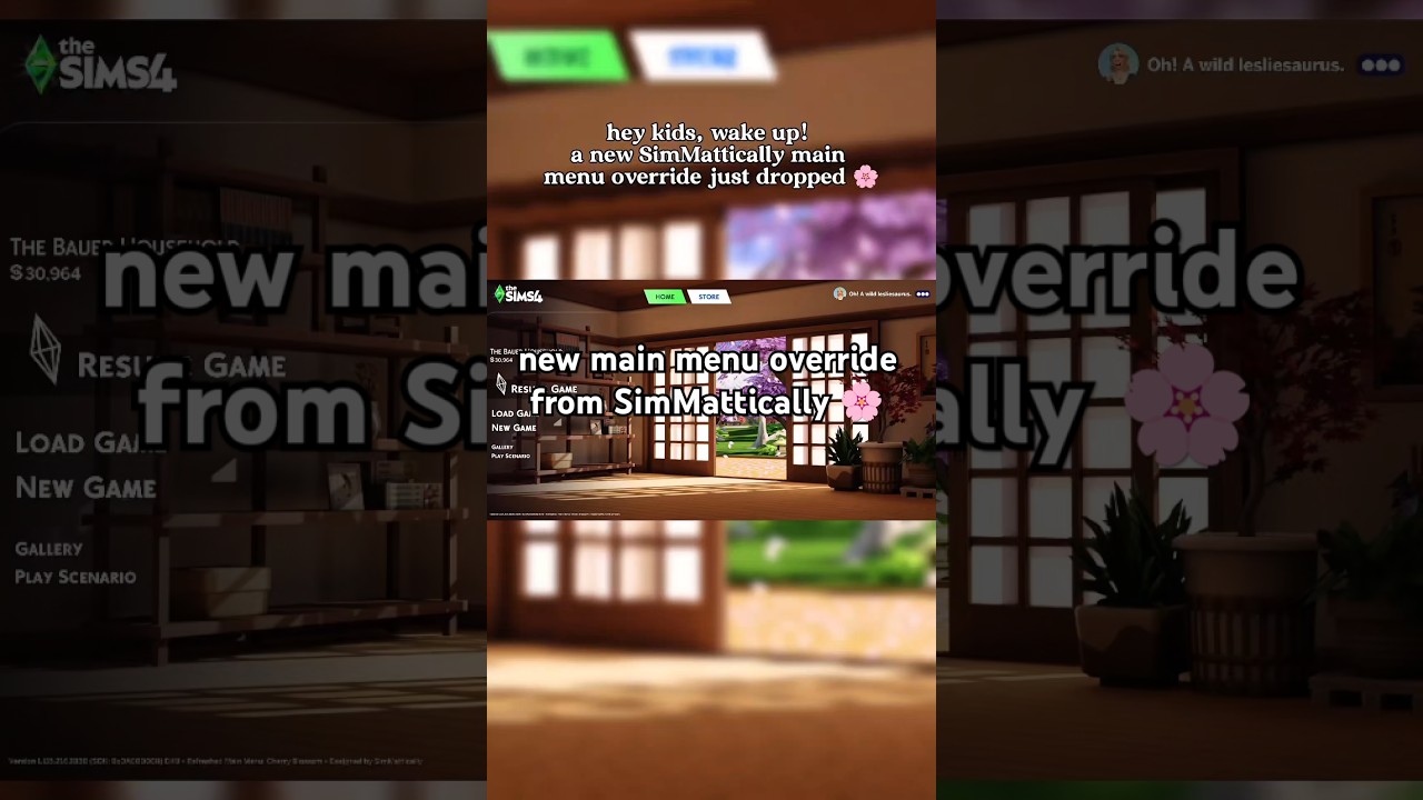 @SimMattically just dropped a calming new main menu override 🌸 grab the override on his Patreon!