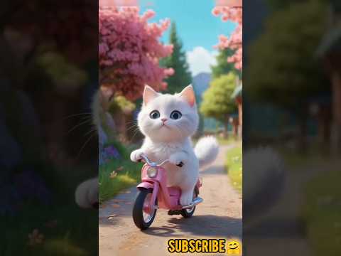 A little cat driving bike #cats #cartoon #stories