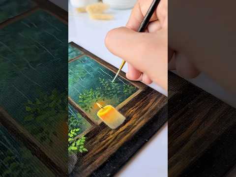 Acrylic Painting || See my latest video for complete tutorial. |Rainy Window Candle Painting #art