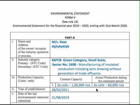 Preparation & Submission of Environmental Statement (Form V) to Pollution Control Board