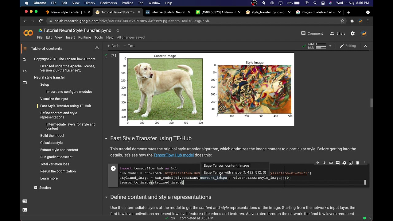 Neural Style Transfer using Tensorflow tutorial