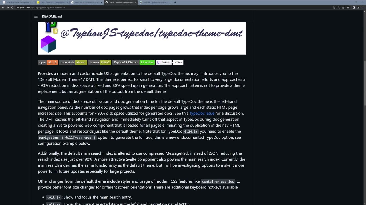 Dev Snapshot - TypeDoc / Default Modern Theme + Linkable TS Lib Docs