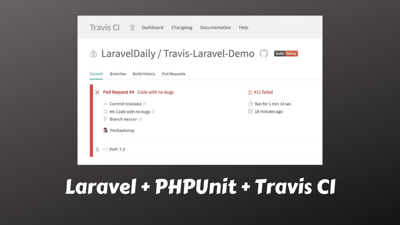 Live-Demo: Laravel + PHPUnit + Travis CI