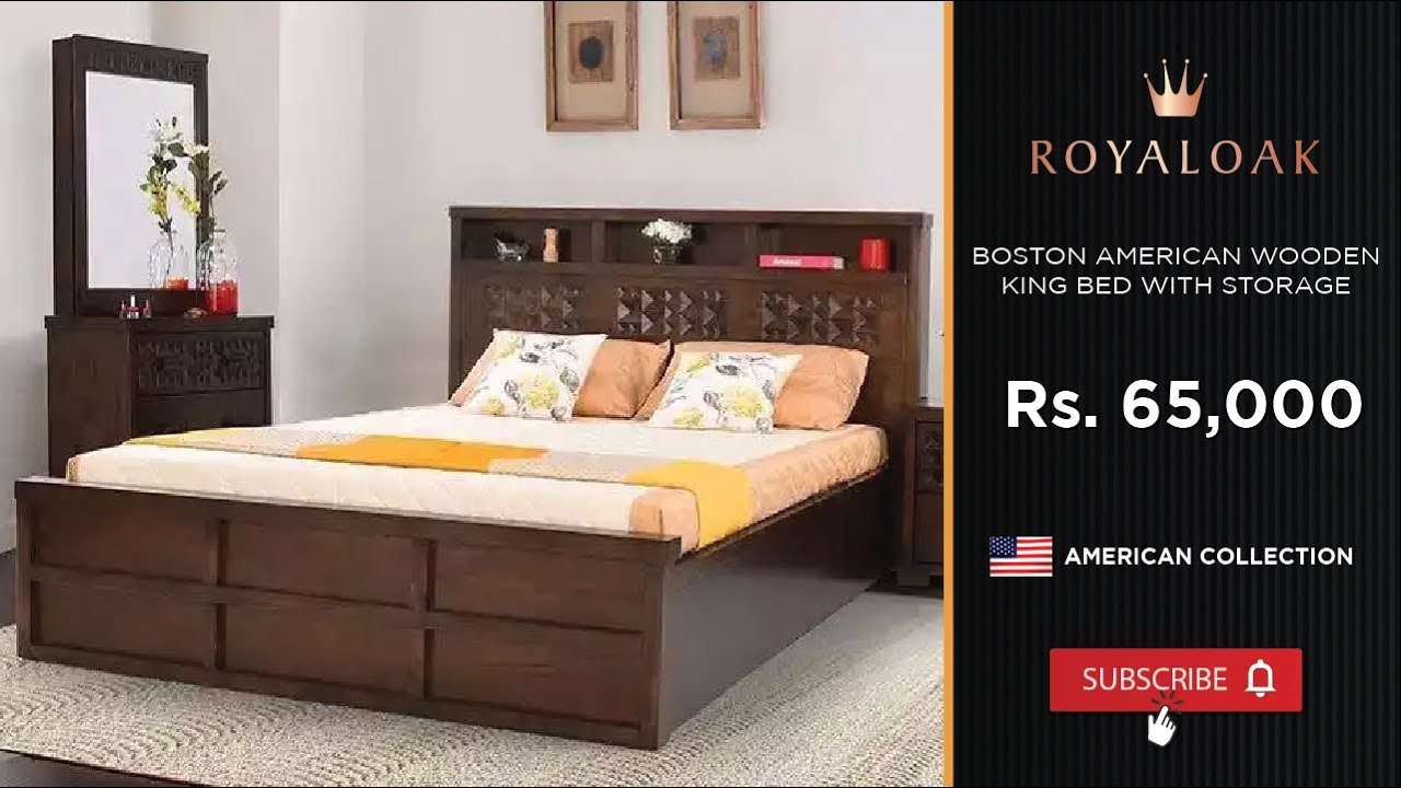 Royaloak | Boston American Wooden King Bed With Storage