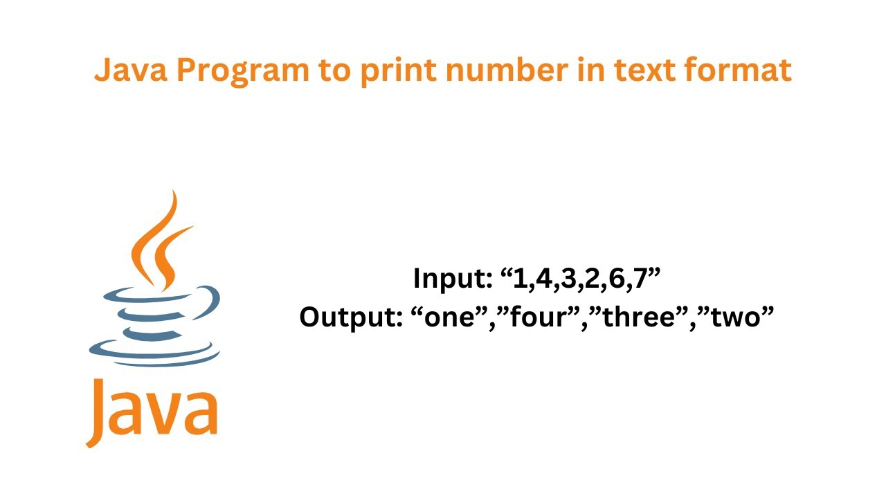 Java program to print number in text format from given String