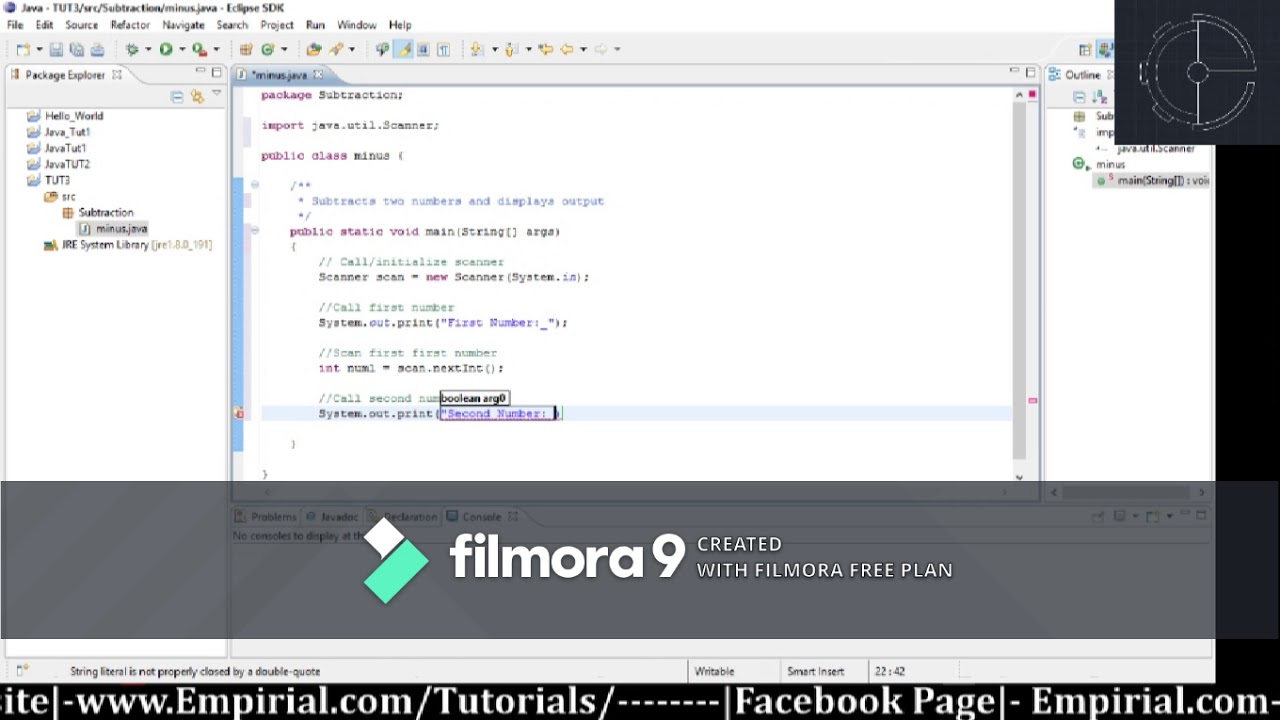 How to write a JAVA subtraction code using Eclipse IDE
