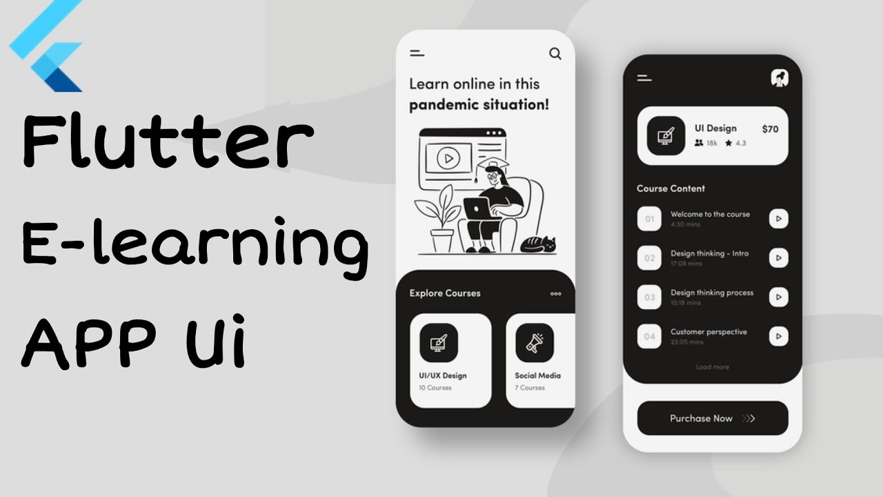 Flutter E-learning app ui design speed code | tech4nobs