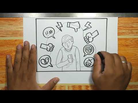How to draw CYBER BULLYING step by step