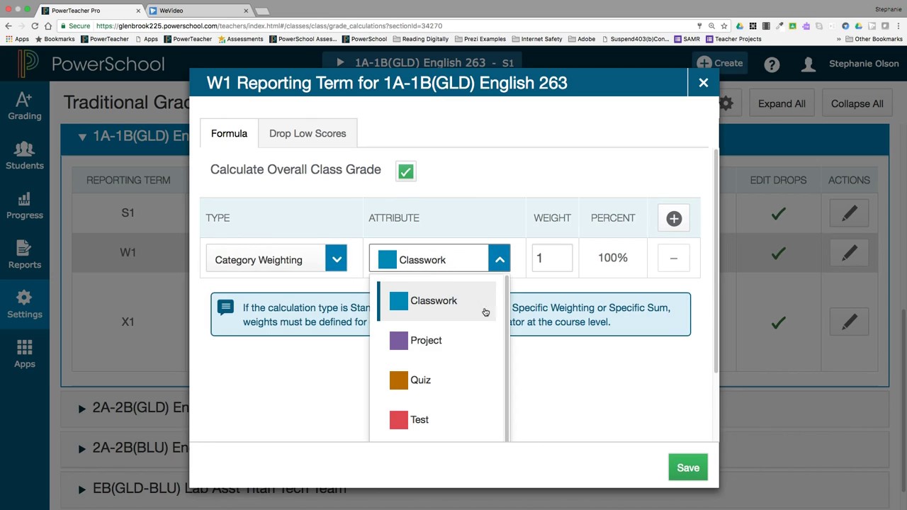 PowerTeacher Pro:  Grade and Category Setup