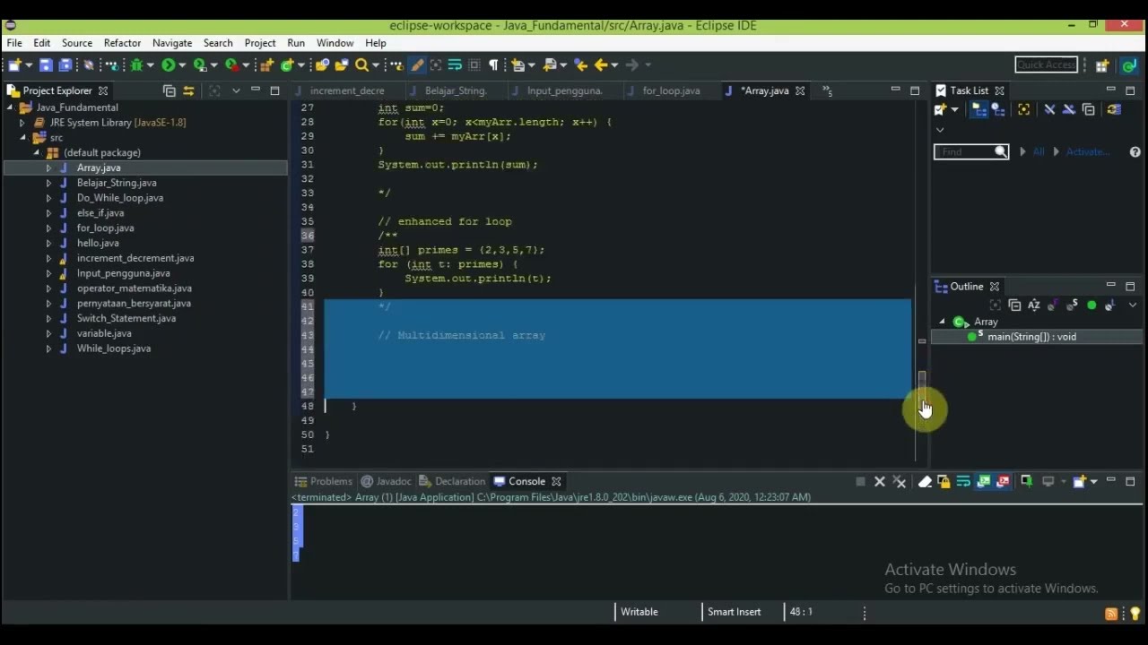 13. Dasar pemrograman Java - Penggunaan Array pada Java