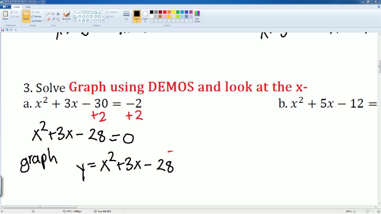 Unit 4 Test Review Sheet Solution # 3