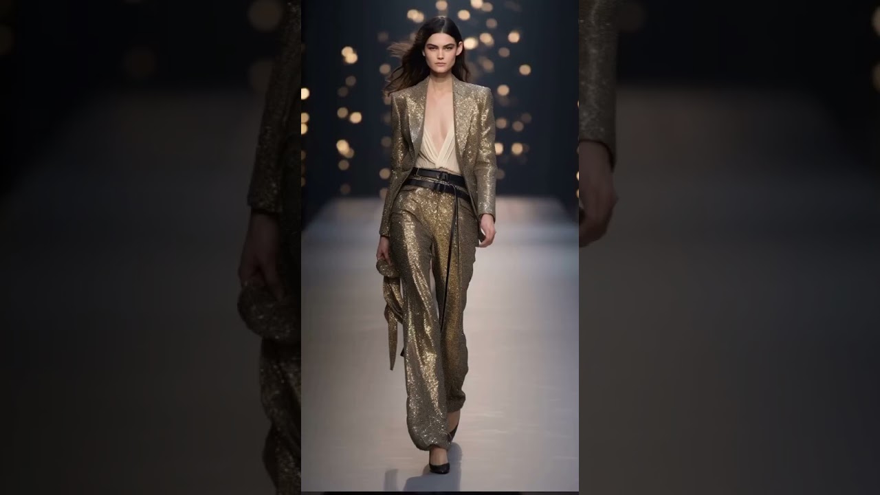 Real or Midjourney? AI Gold Runway Fashion Show Collection of suits.
