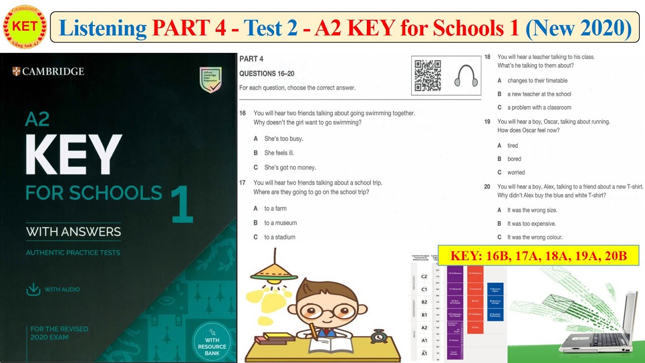 A2 KEY for School 1 - Listening Part 4 - Test 2 (Transcript + Key)
