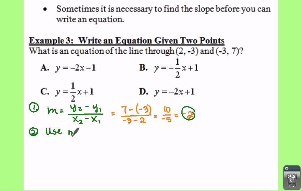 Algebra 2: 2.4 Notes: Example 3 - Write an Equation When Given 2 Points