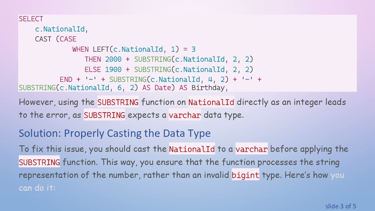 Fixing the bigint Argument Error in SQL Server's Substring Function