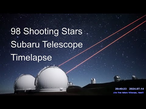 Timelapse of 98 shooting stars and meteors, in 2 hours from Subaru Telescope, Hawaii.