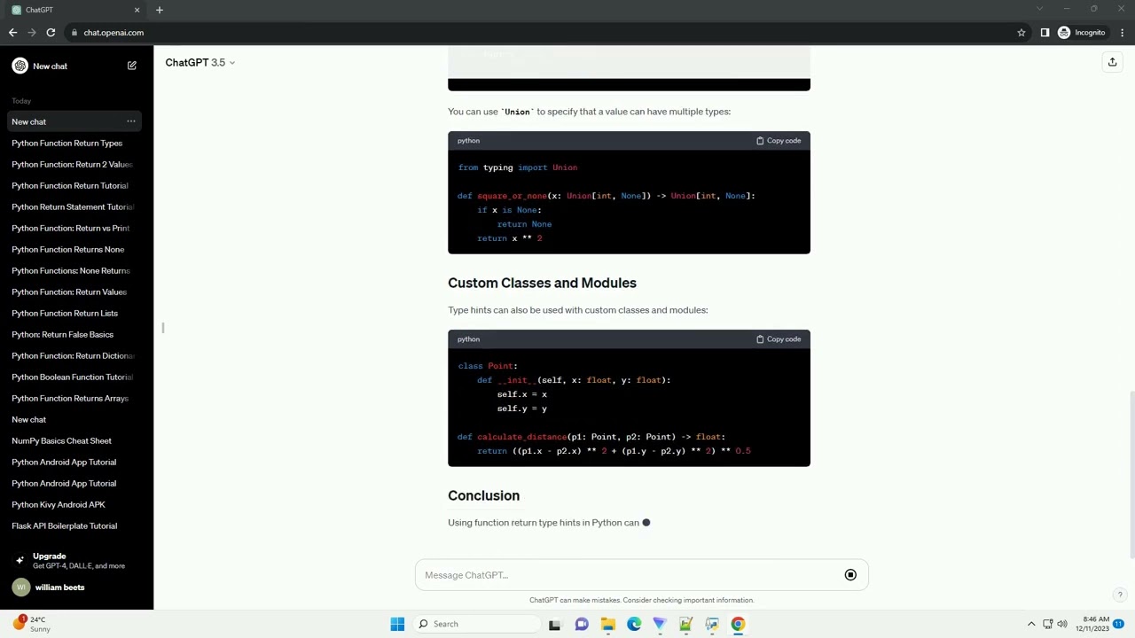 python function return type hint