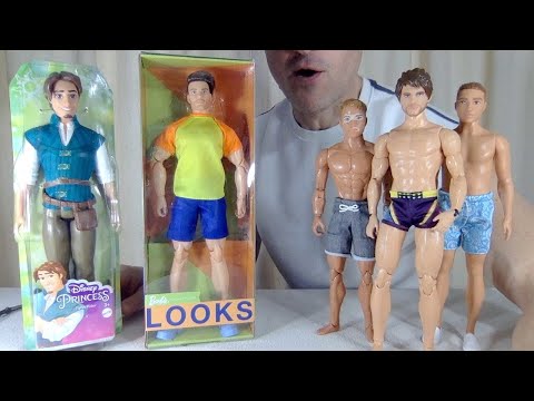Barbie Looks 18 Buff Tate vs Disney Princess Flynn Rider Mattel Ken Doll Unboxing Rebody Comparison