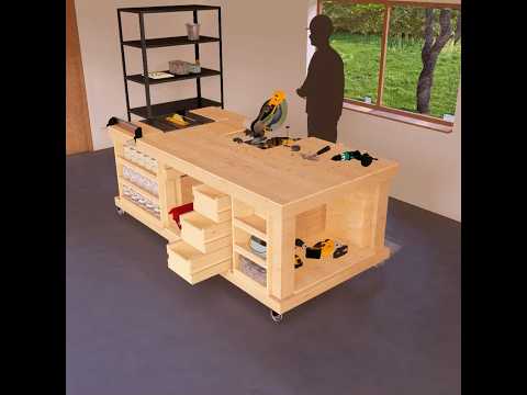 Mobile Table Saw & Miter Saw Workbench Plans DIY Digital Download Beginner #woodworking #workbench