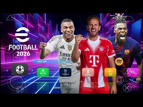 eFootball PES 2026 PPSSPP Android Offline Full Update UCL & Leagues Kits 25/26 Season 4K Graphics