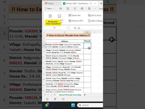 How to Extract Pincode from Address | #excel #exceltips #exceltricks #ets #exceltutorial