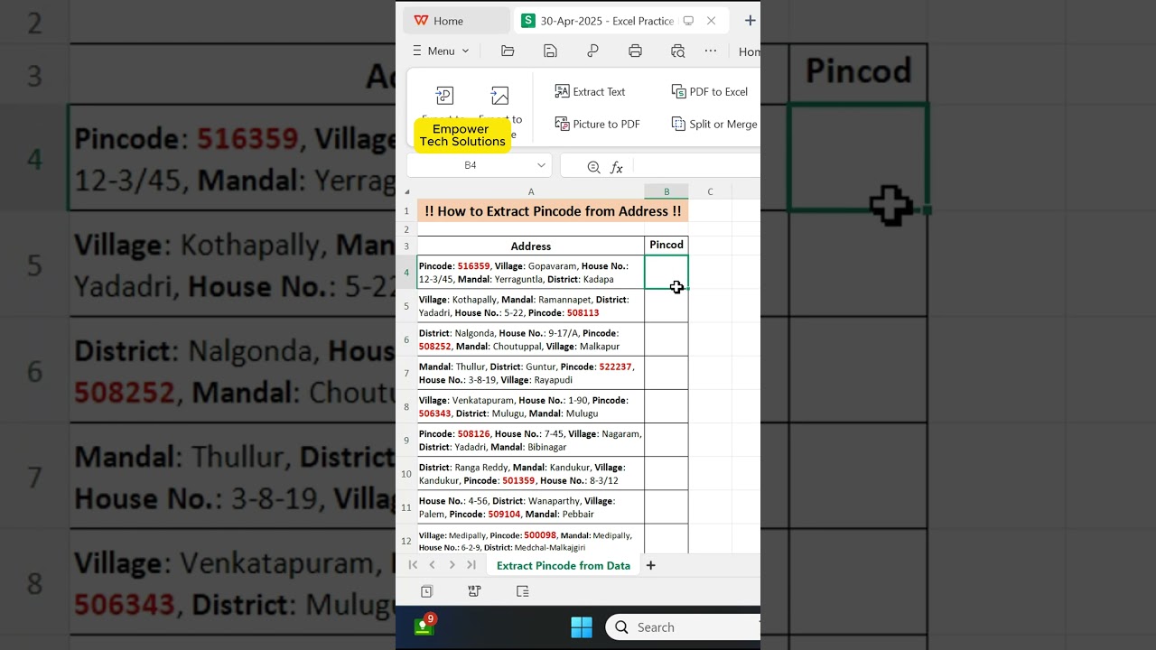 How to Extract Pincode from Address  | #excel #exceltips #exceltricks #ets #exceltutorial