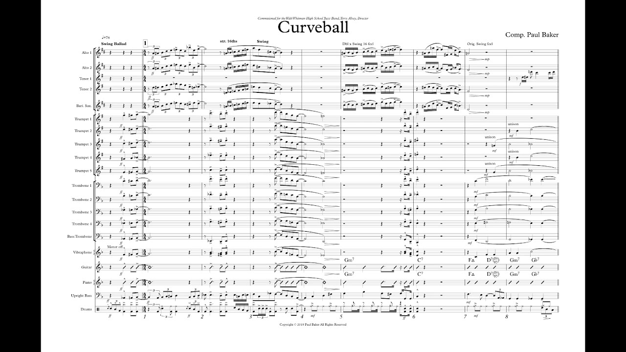 Curveball - Grade 4 bluesy tenor sax feature ballad by Paul Baker
