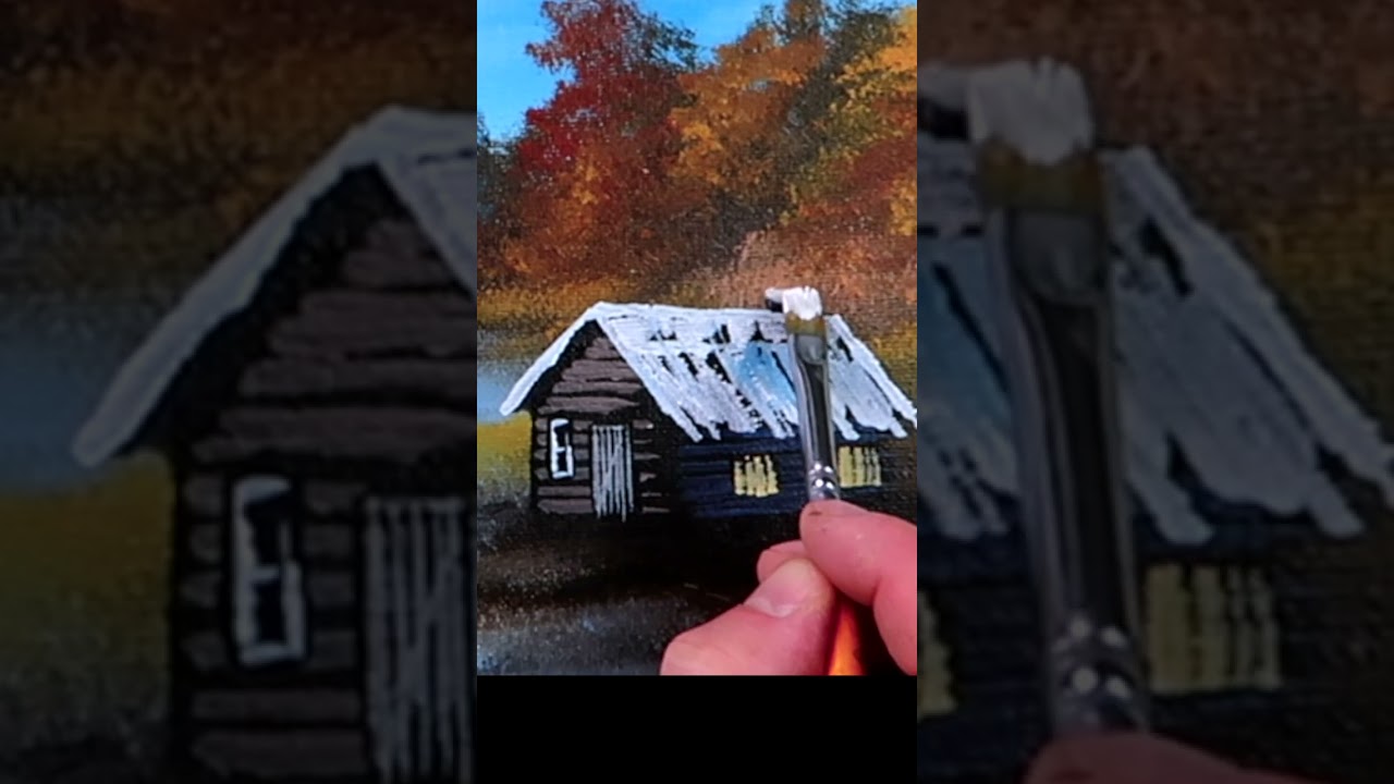 How to paint a Cabin in Autumn Landscape and First Snow | Acrylic Painting Techniques #artwork