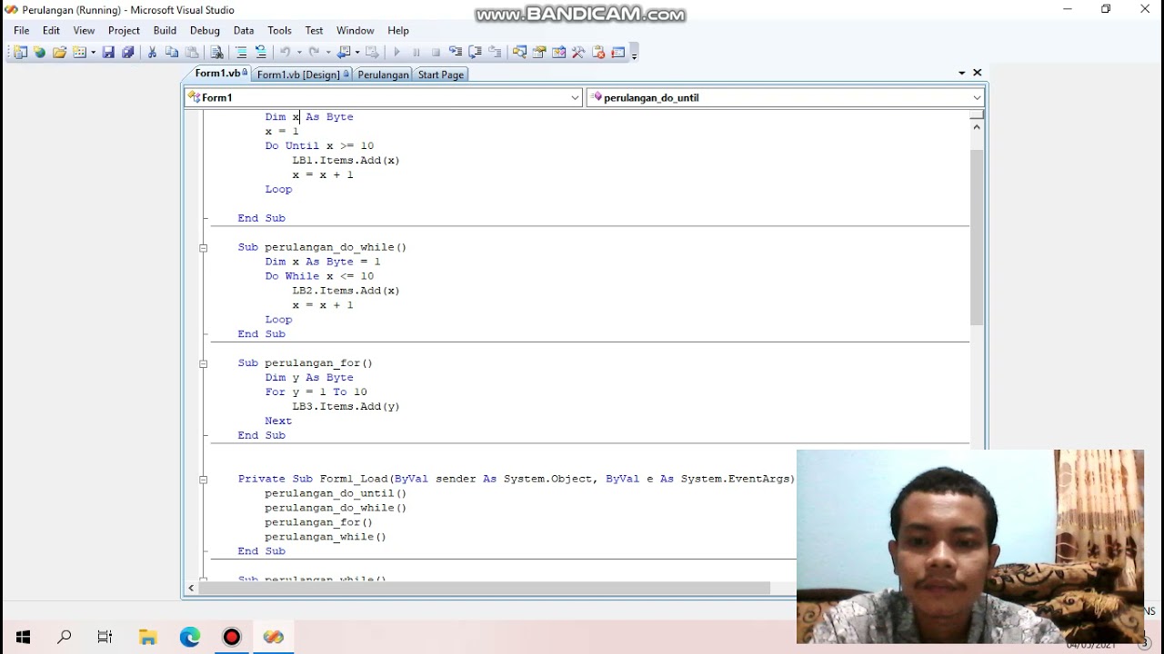 REVIEW MICROSOFT VISUAL STUDIO 2008 PERTEMUAN 2-8 (UTS AND QUIS PEMROGRAMAN VISUAL)