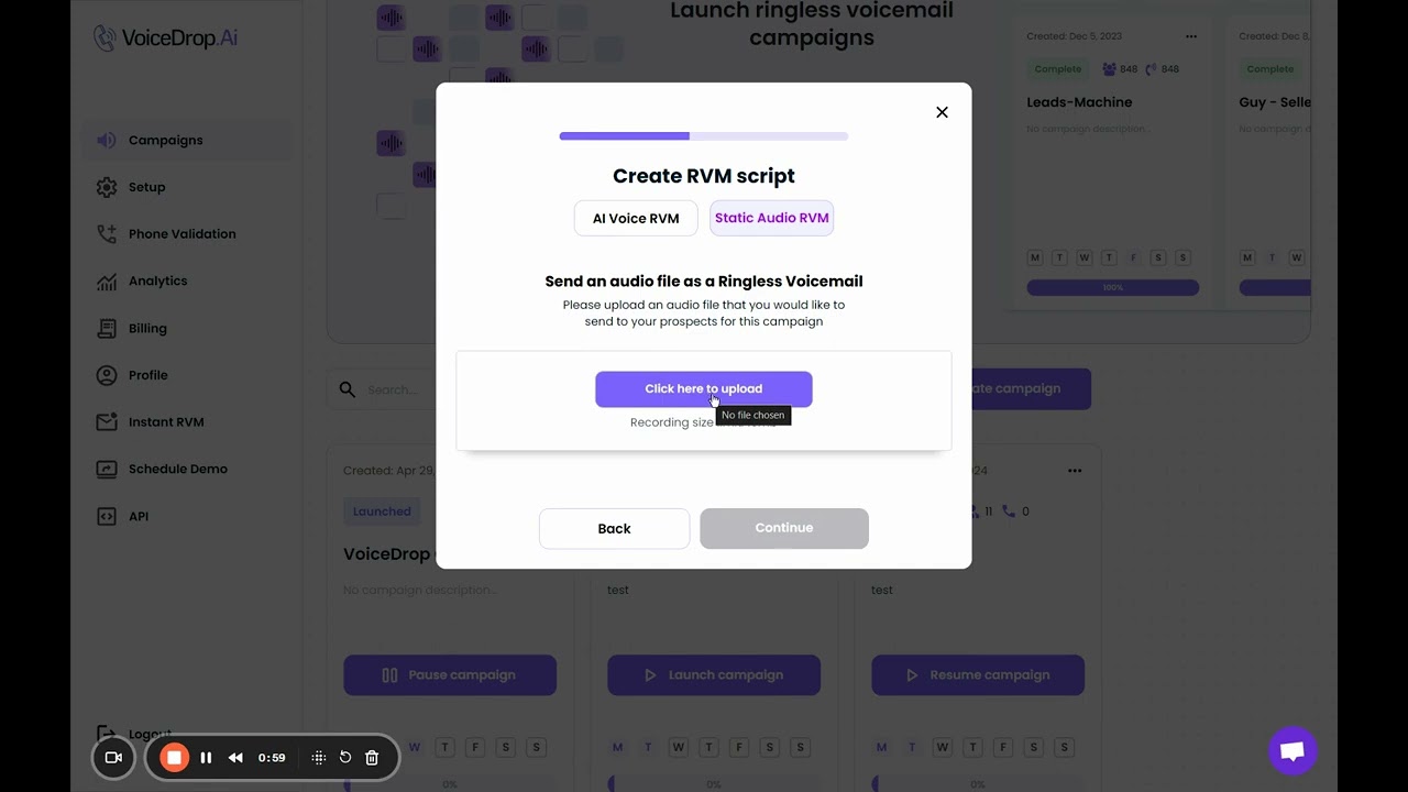 Send Instant Ringless Voicemails with VoiceDrop.ai's Instant RVM Tool