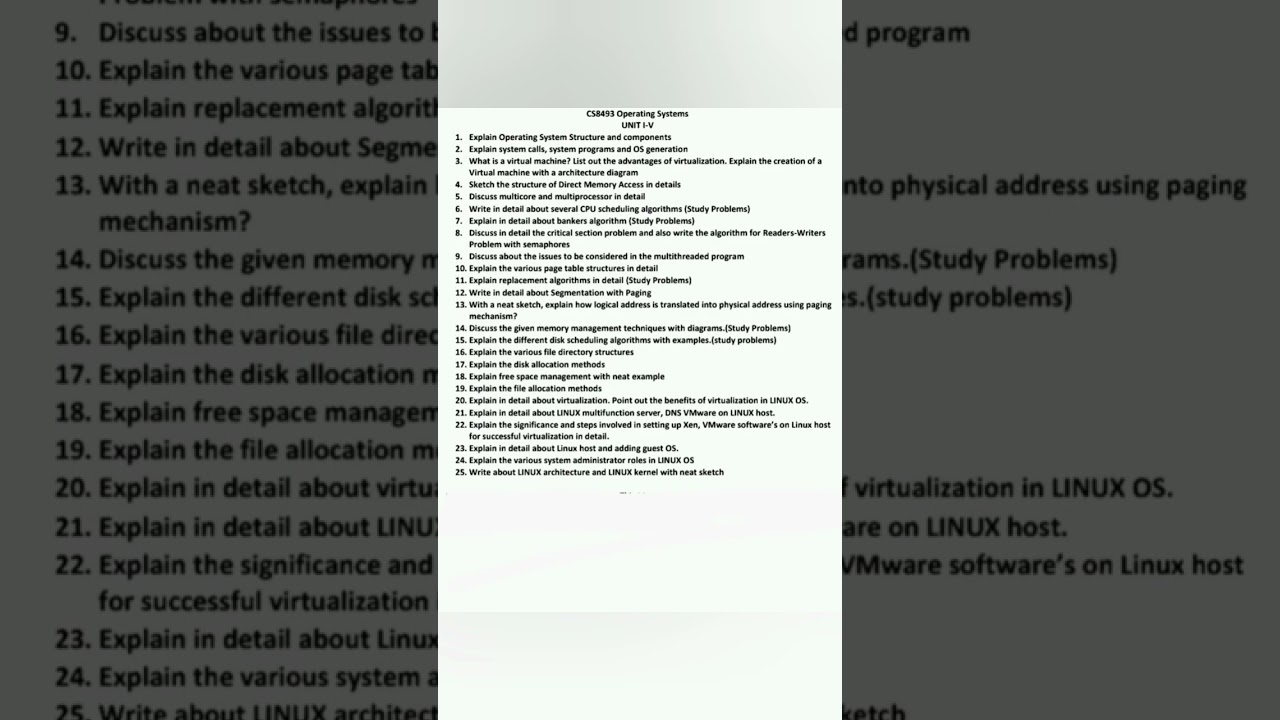 CS8493 Operating Systems Important Questions #r2017 #cse #annauniversity