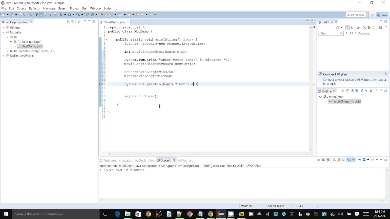 Java+Eclipse - Modulus operator demo