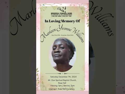 Marleen Yvonne Williams | Funeral Announcement #Obituaries #svg #ObituariesSVG