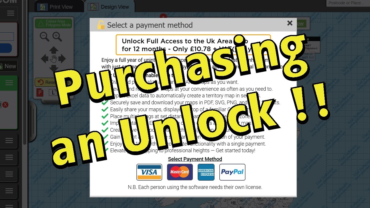 Buying an Unlock to use our online postcode map customisation tools is simple.