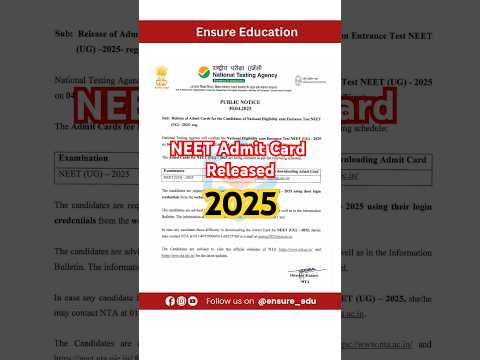 📢 NEET 2025 Admit Card Released – Check Now! #neet2025 #neetexam2025 #neetadmitcard #neet #neetexam