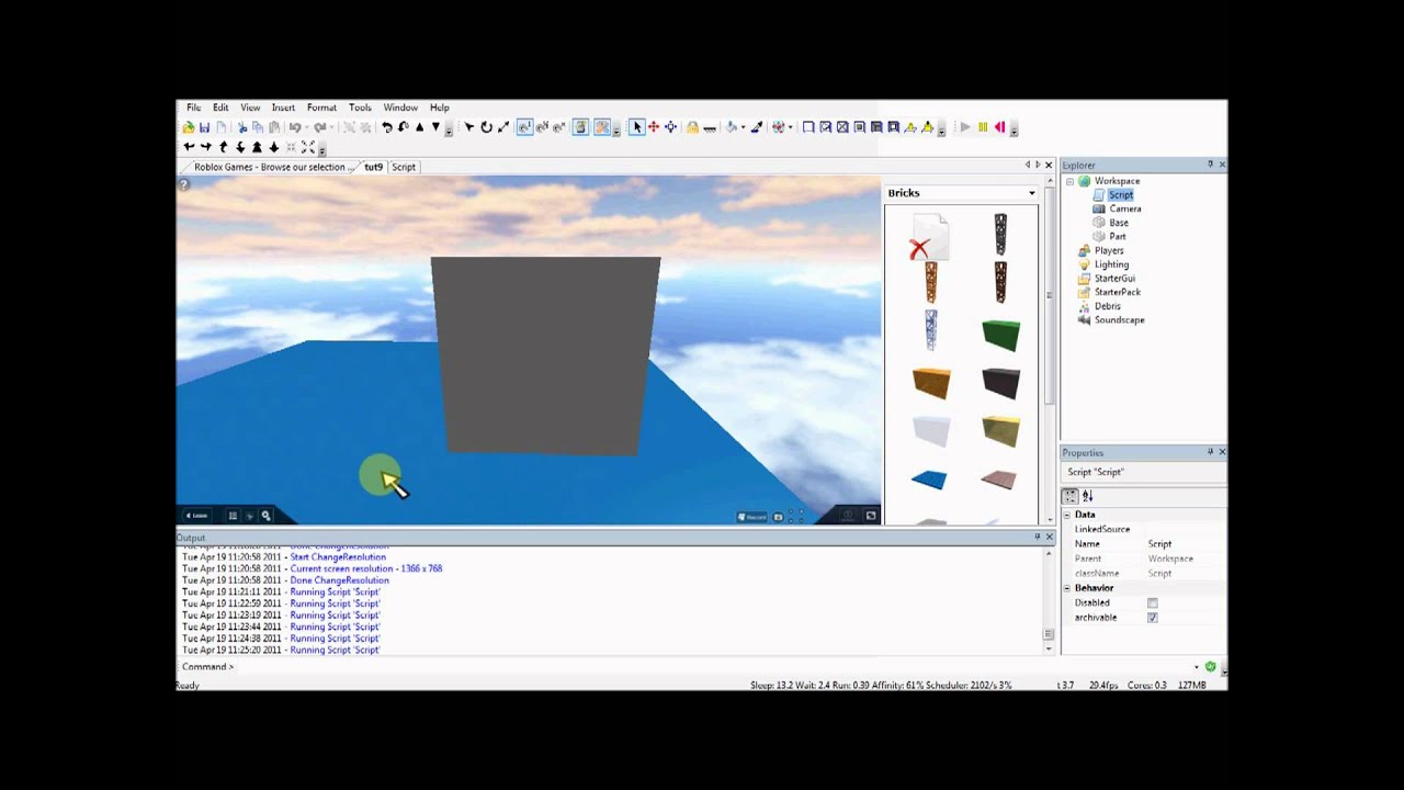 ROBLOX Lua Scripting Tutorials: 9 - Creating objects, local variables and 