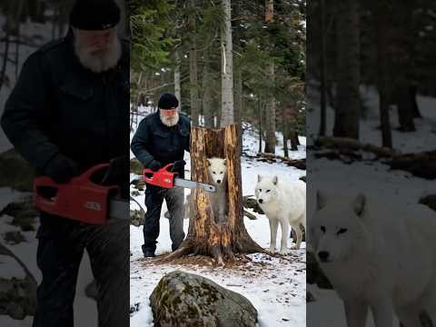 Mother Snow White Wolf Saved her Cub with the Old Man's Help! #animals #rescue #humanity