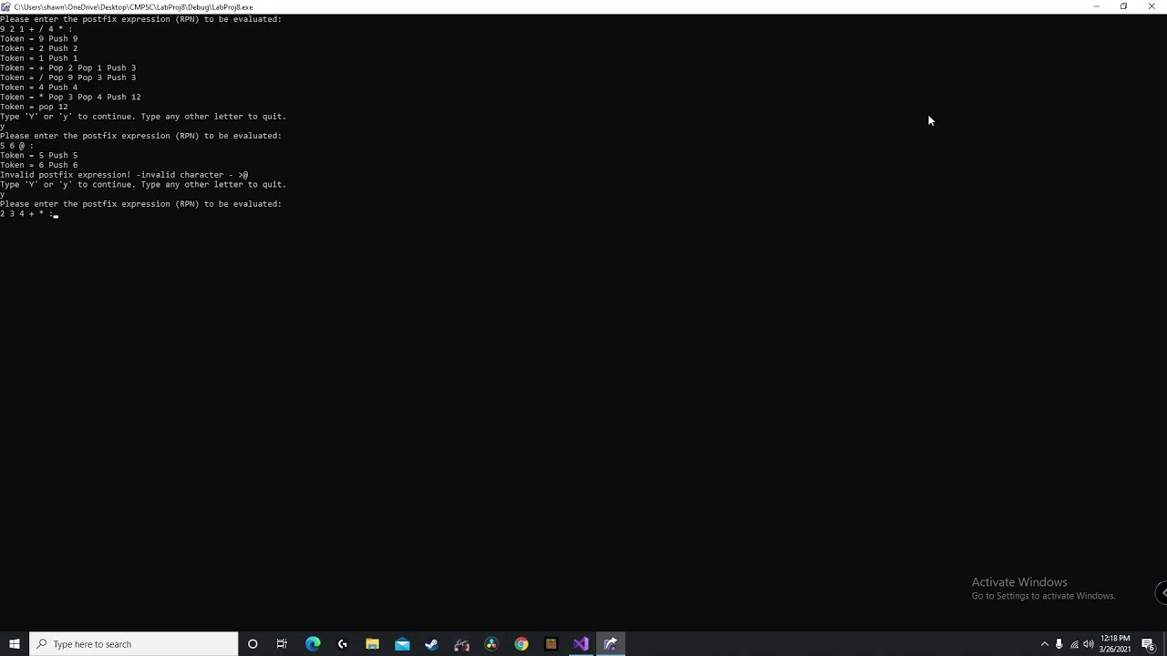 Postfix Calculator with C++