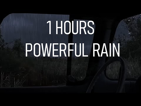 Powerful night thunderstorm - Heavy Rain and Thunder - Rain Sounds for sleep - 1 hour Windy Rain