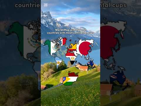 World Map with flags of countries with most continental cup titles