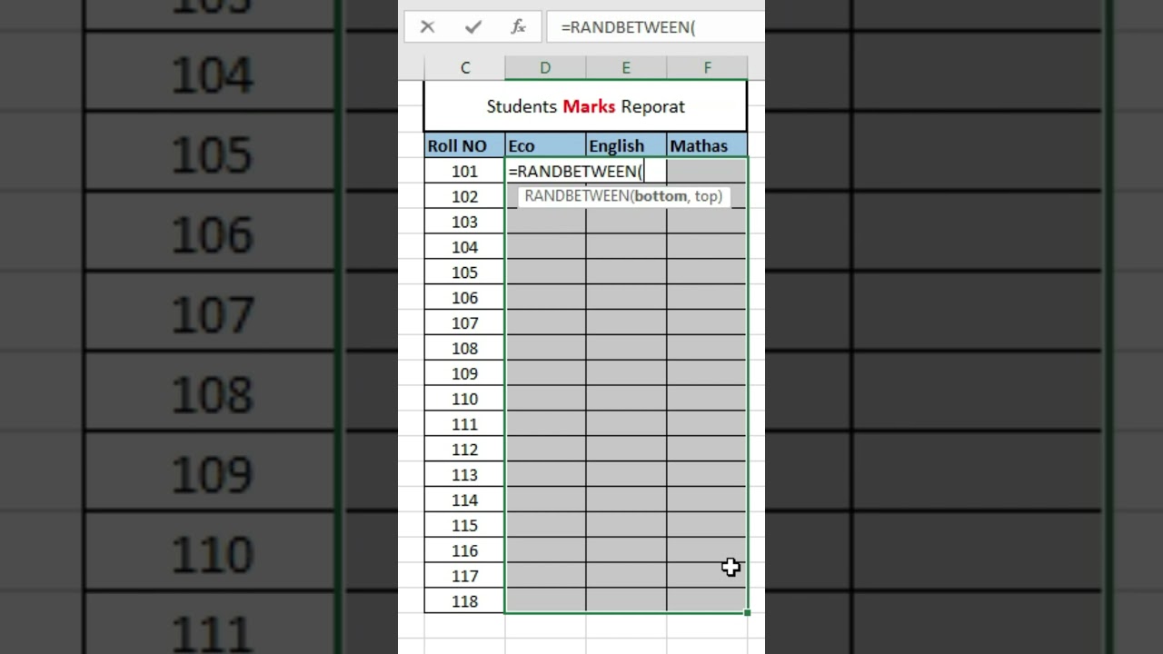 Rand Between Function in Excel